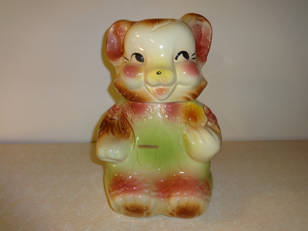 Vintage American Bisque Ceramic Teddy Bear Decorative Cookie Jar Mid ...