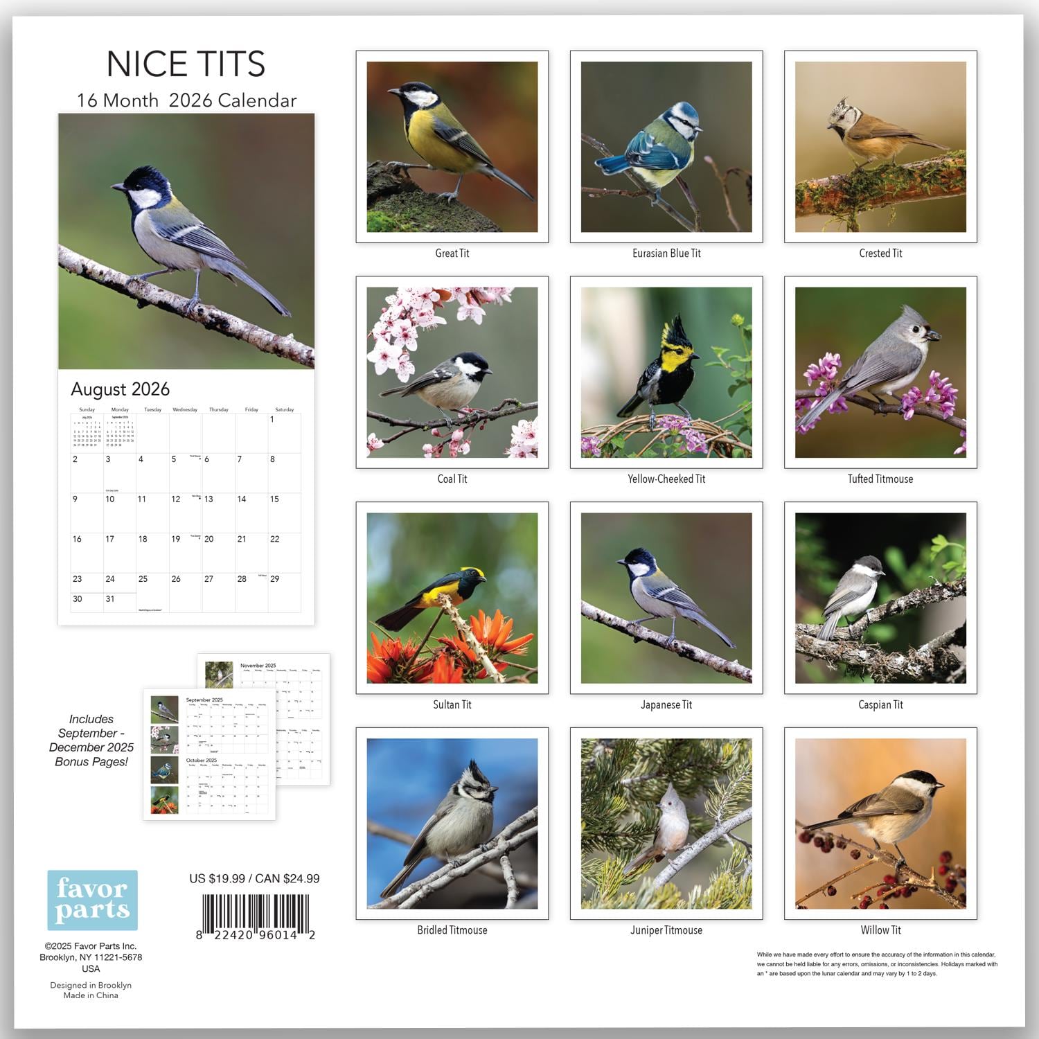 2026 Nice Tits Bird Watching Monthly Wall Calendar Fun Funny Photo Joke ...
