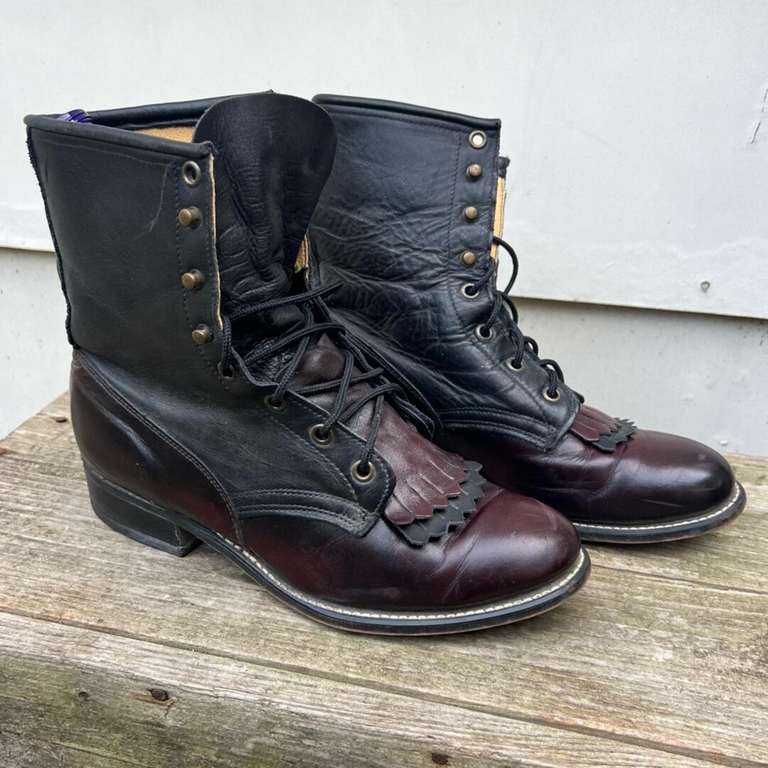 Vintage 90s Laredo Roper Lace up Black Cherry Red Two Tone Cowgirl ...