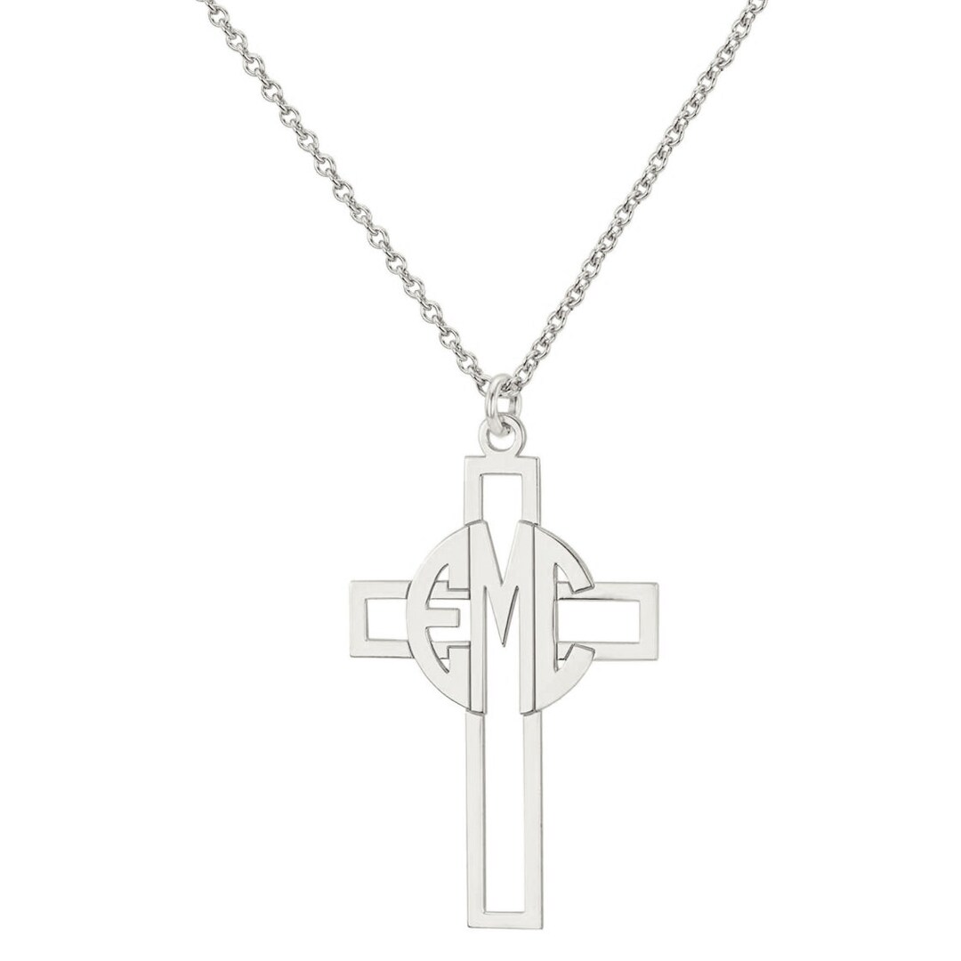 Custom Made 3 Initials Circle Monogram Cross Pendant Necklace in ...