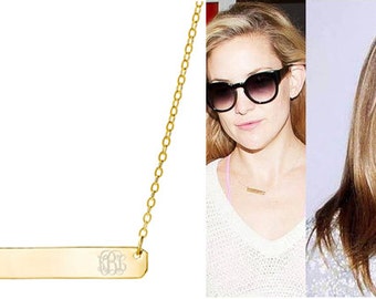 Gold Bar Necklace Nameplate Kim Kardashian Mothers Engraved | Etsy