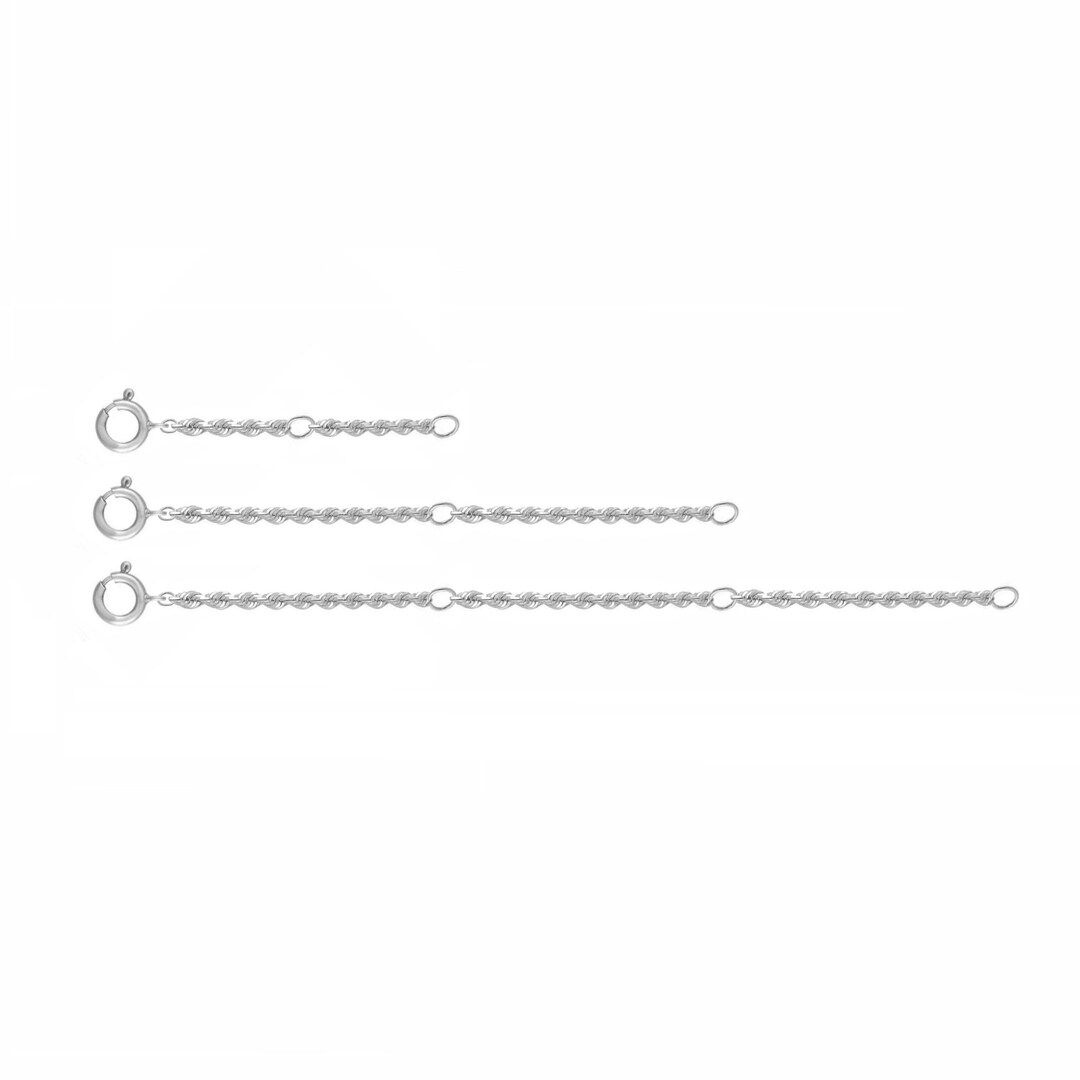 10k Solid White Gold 1.5mm Italian Diamond Cut Rope Chain Extender With ...
