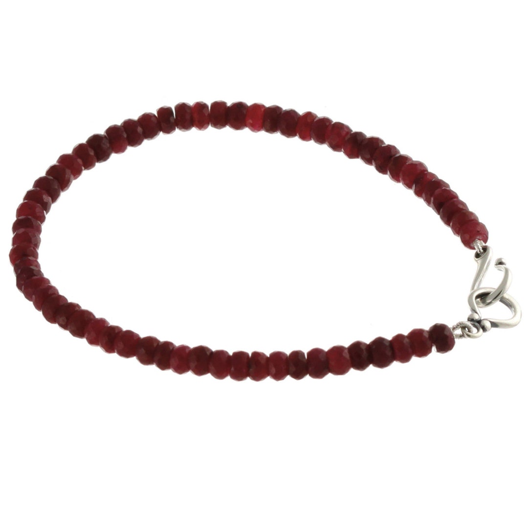925 Sterling Silver Hoop Clasp Bracelet / Genuine Natural Ruby 6" to 9 ...