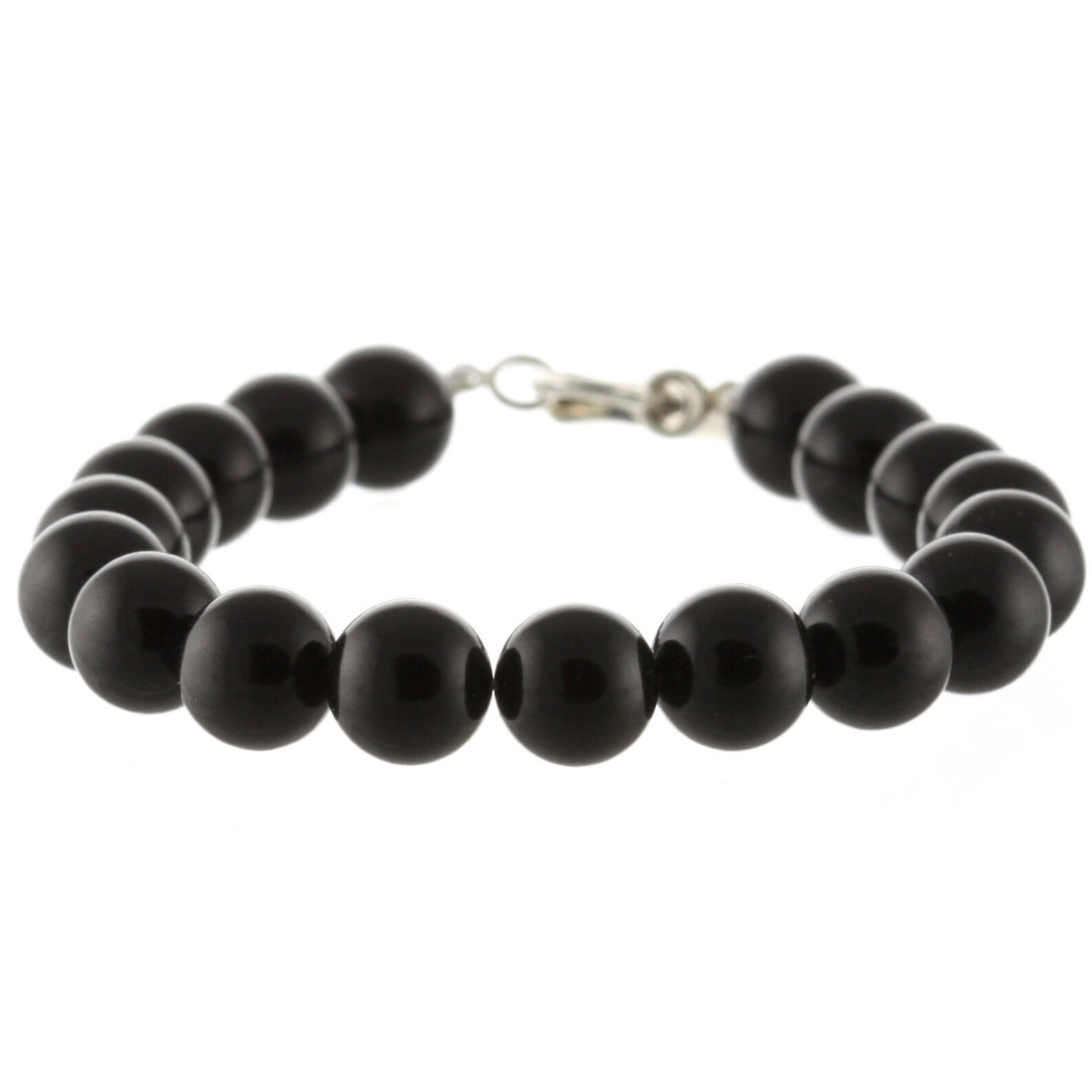 925 Sterling Silver Lock Clasp Bracelet / Natural 10mm Jet Stone 6" to ...