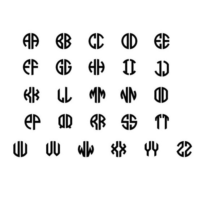 Custom Made 2 Initials Circle Block Monogram Necklace in 925 Sterling ...