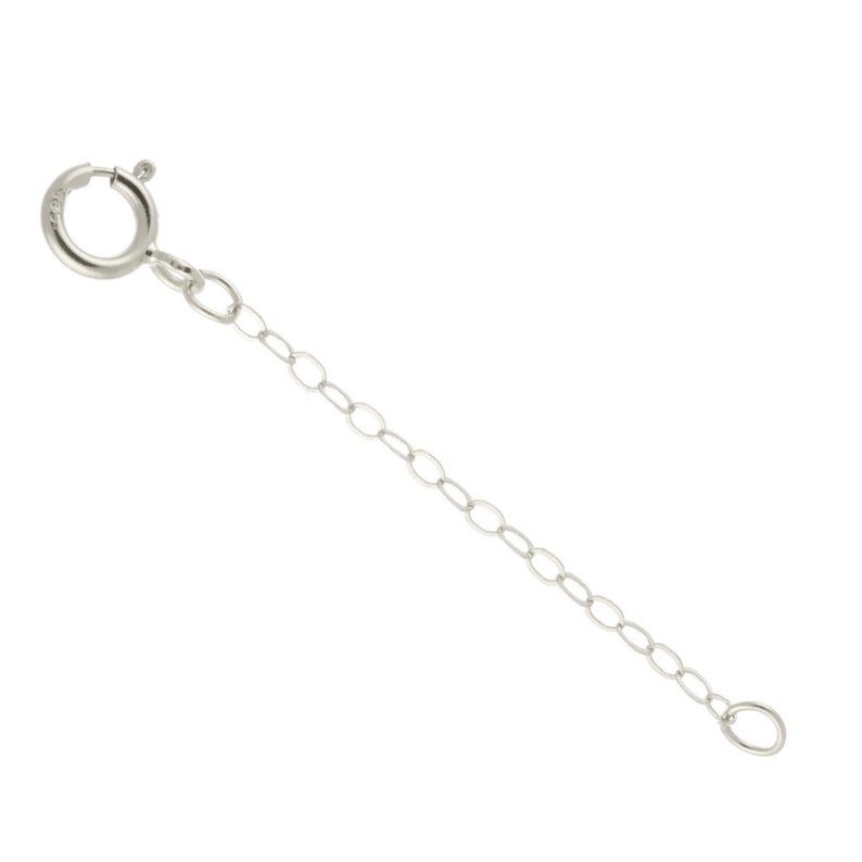 14k Solid White Gold 1.5mm Flat Cable Chain Extender 4mm Spring Ring 1 ...