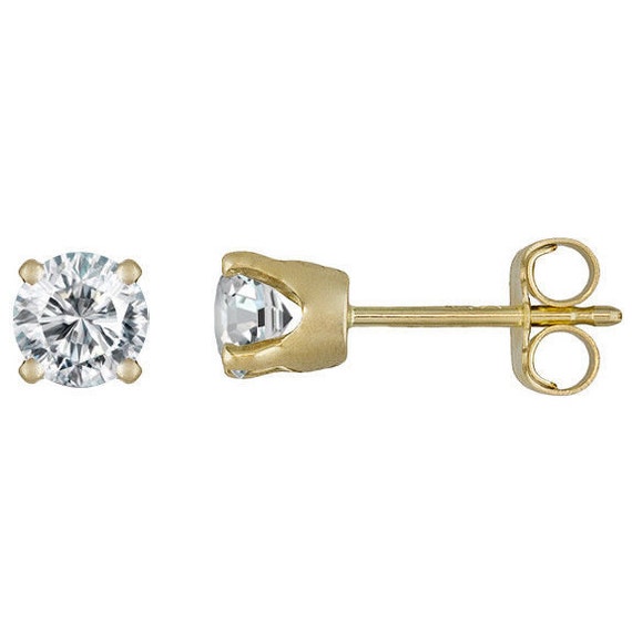 14K Solid Yellow Gold 0.2 0.5 1 TCW Round Diamonique CZ Stud Earrings Etsy