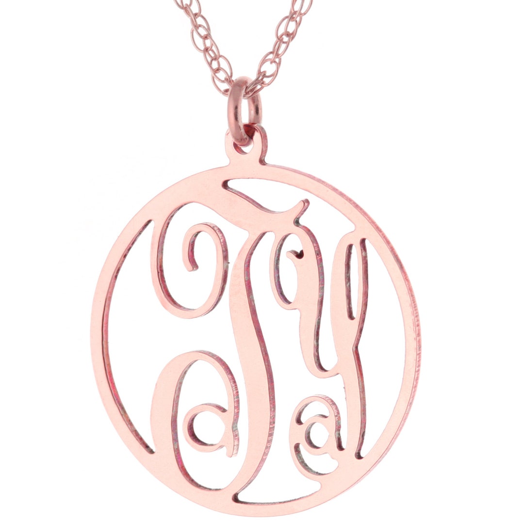 Custom Made 2 Initials Monogram Pattern Circle Necklace in 14k Rose ...