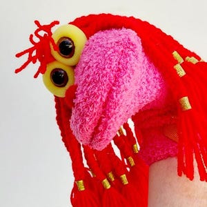 Birthday Gift Red Sock Puppet Girl With Braids, A Funny Puppet With ...