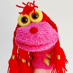 Birthday Gift Red Sock Puppet Girl With Braids, A Funny Puppet With ...