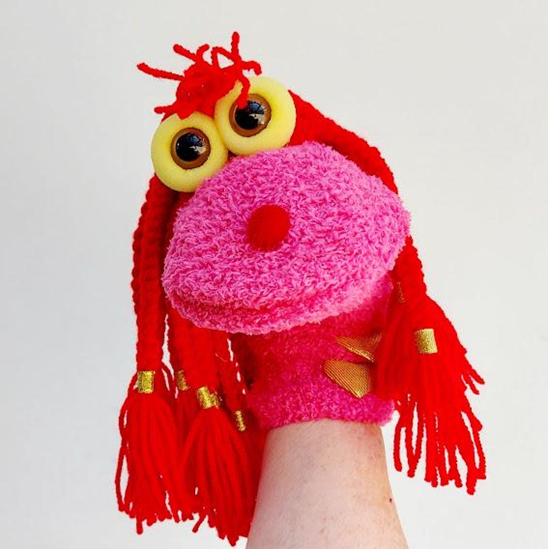 Birthday Gift Red Sock Puppet Girl With Braids, Hand Puppet Gift for ...