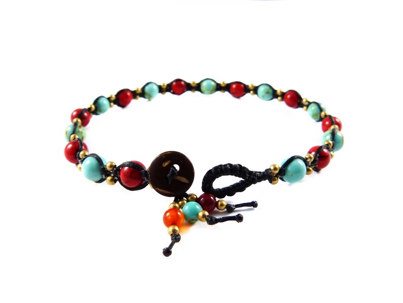 Anklet Turquoise Red Beads Macrame Thailand Boho Tribal Surfer - Etsy