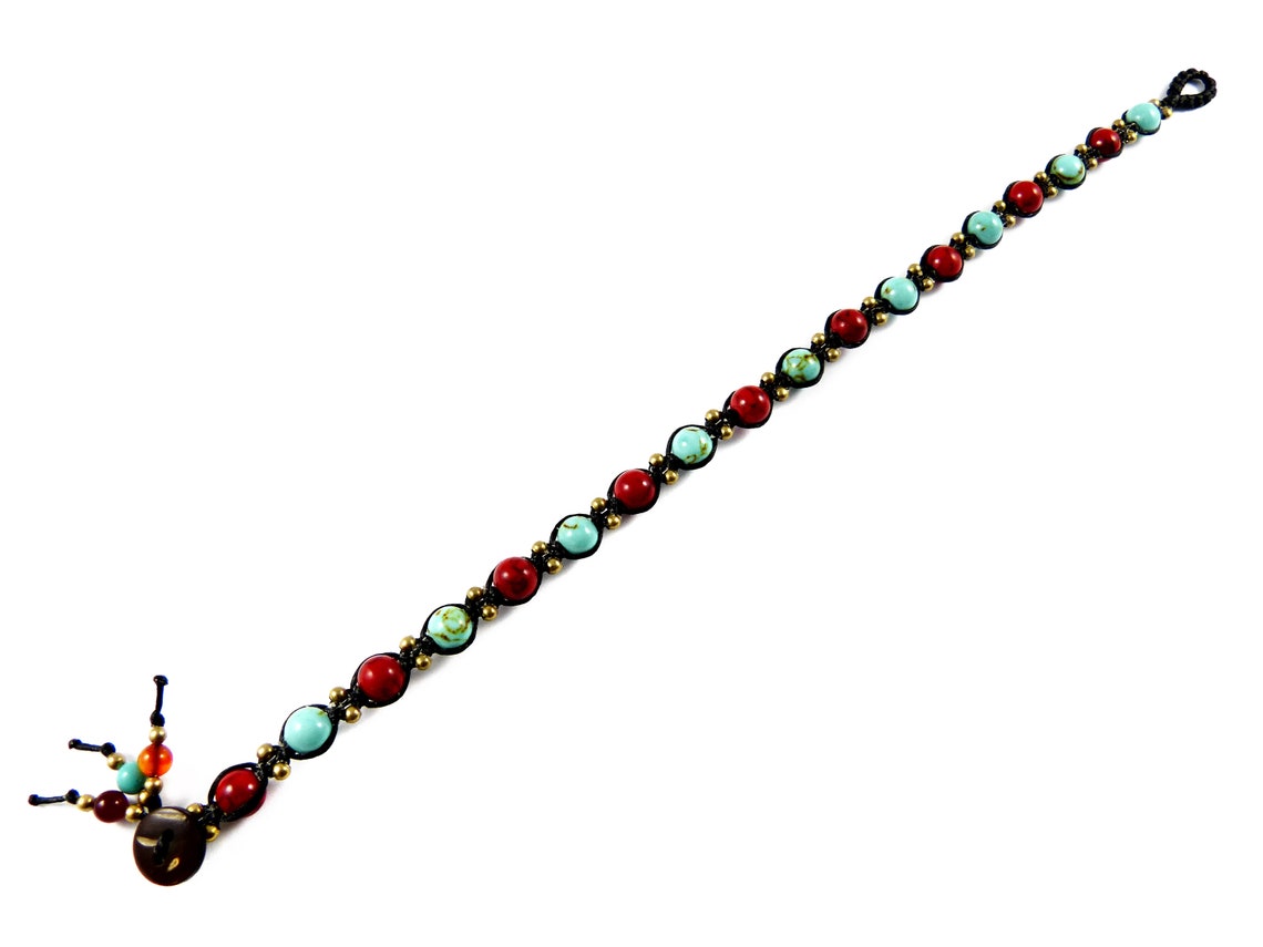 Anklet Turquoise Red Beads Macrame Thailand Boho Tribal Surfer - Etsy