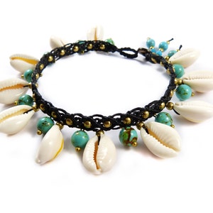 Cowrie Shells Anklet Turquoise Macrame Thailand Tribal Surfer Boho ...
