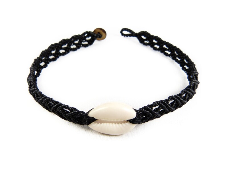 Cowrie Shell Macrame Anklet Thailand Cowry Black Tribal Boho - Etsy