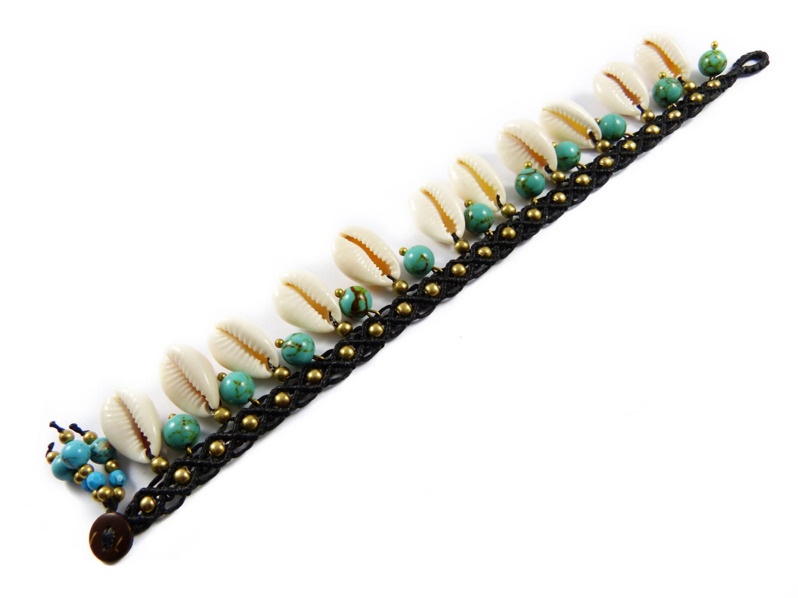 Cowrie Shells Anklet Turquoise Macrame Thailand Tribal Surfer Boho ...
