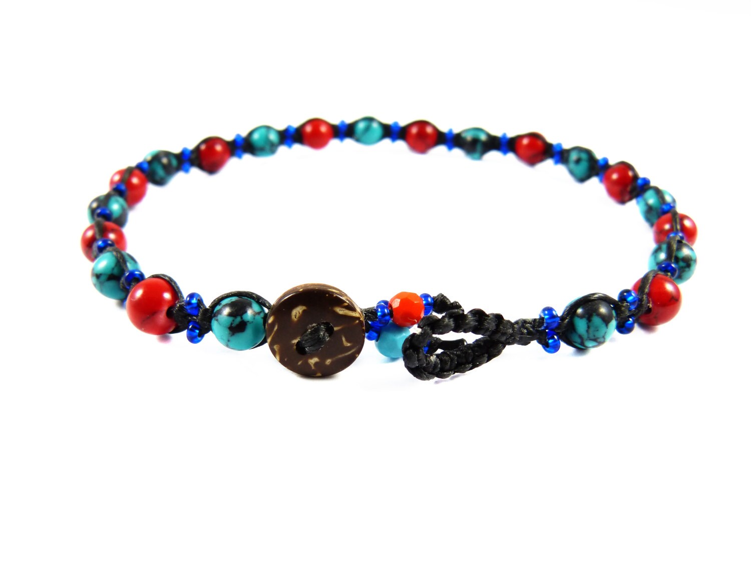 Anklet Turquoise Micro Macrame Thailand Red Boho Tribal Surfer | Etsy