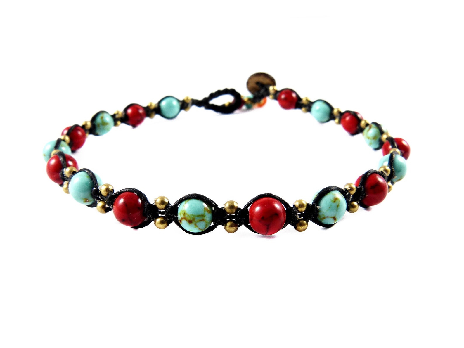 Anklet Turquoise Red Beads Macrame Thailand Boho Tribal Surfer - Etsy