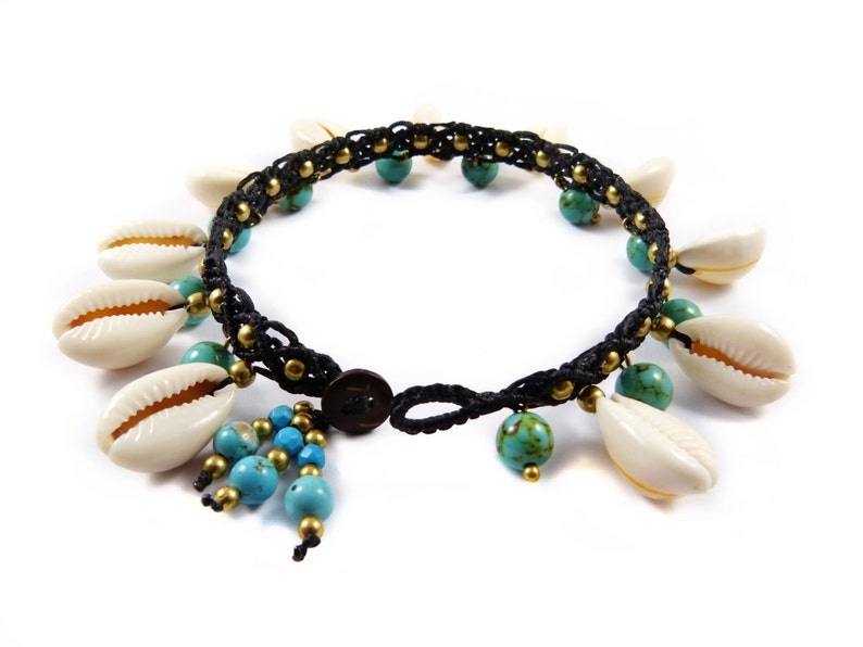 Cowrie Shells Anklet Turquoise Macrame Thailand Tribal Surfer Boho ...