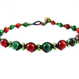 Anklet Green Malachite Macrame Thailand Red Boho Tribal Surfer Hippie ...