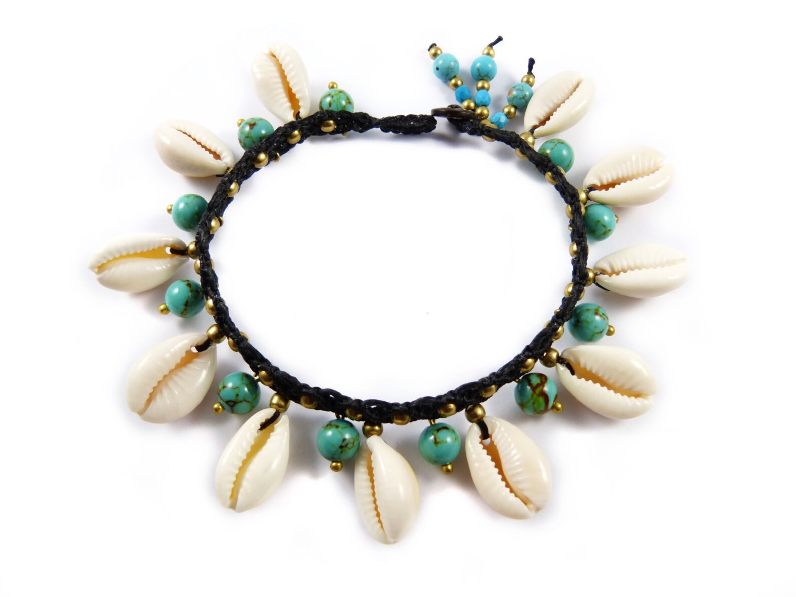Cowrie Shells Anklet Turquoise Macrame Thailand Tribal Surfer Boho ...