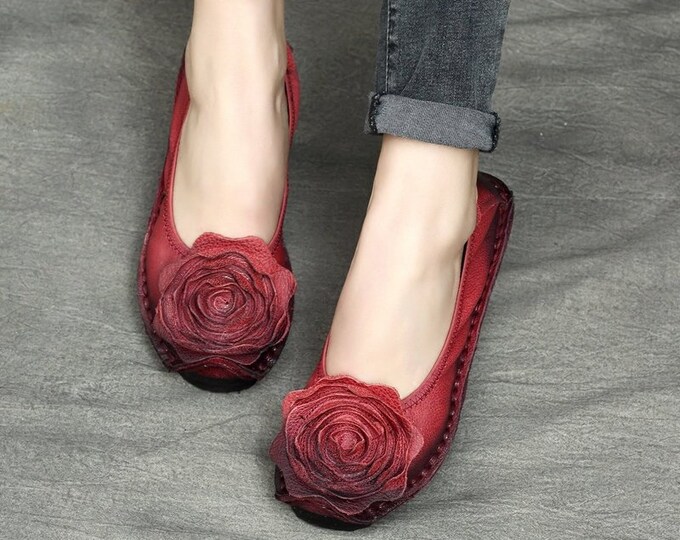 Women Leather Shoes, Leather Flats, Flat Shoes, Red Shoes, Closed Shoes ...