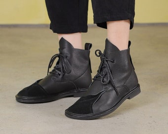 Handmade Gray Shoes,ankle Boots,oxford Women Fall Shoes, Flat Tie-back ...