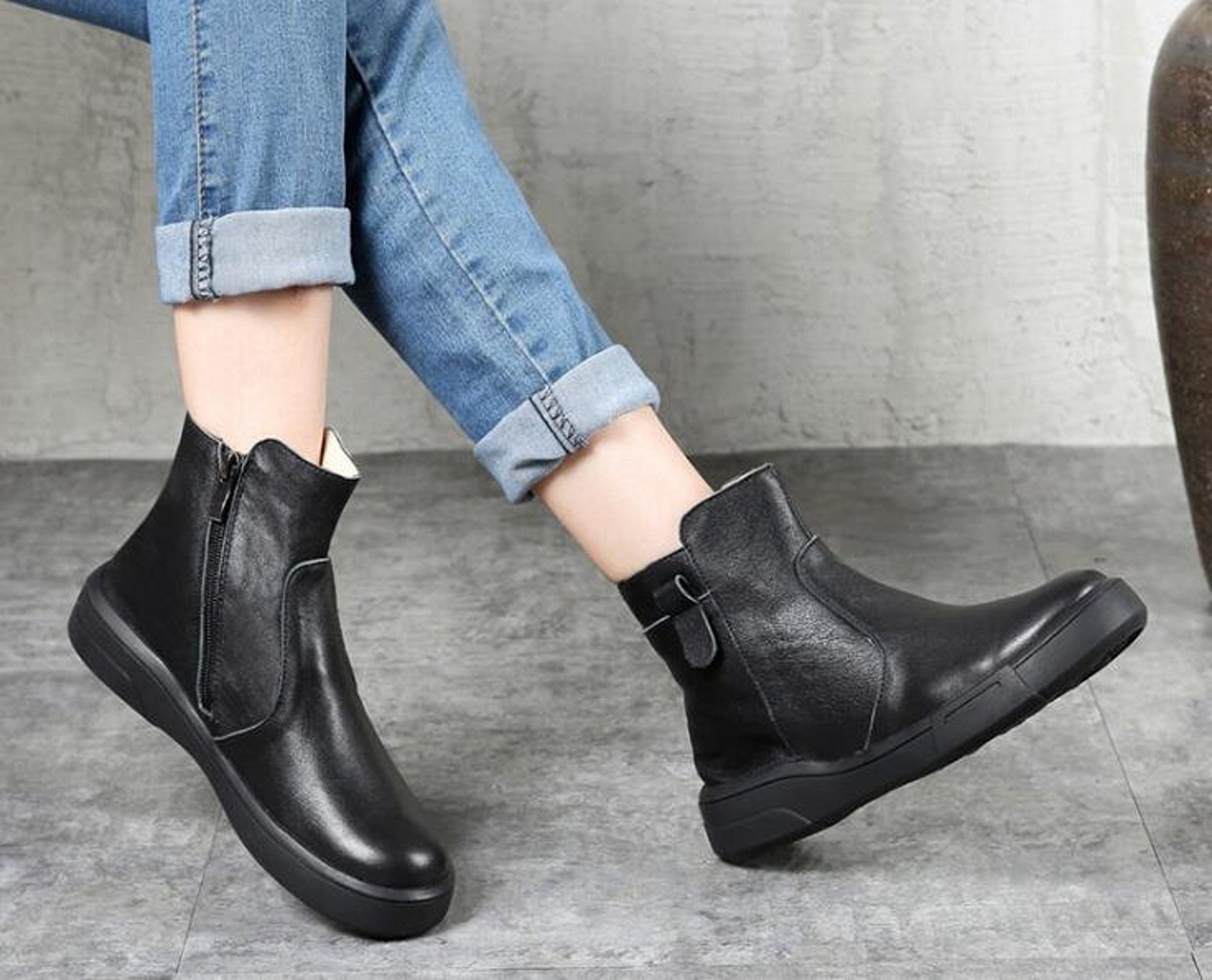 Women Oxford Ankle Boots Flat Shoes Retro Leather Shoes - Etsy
