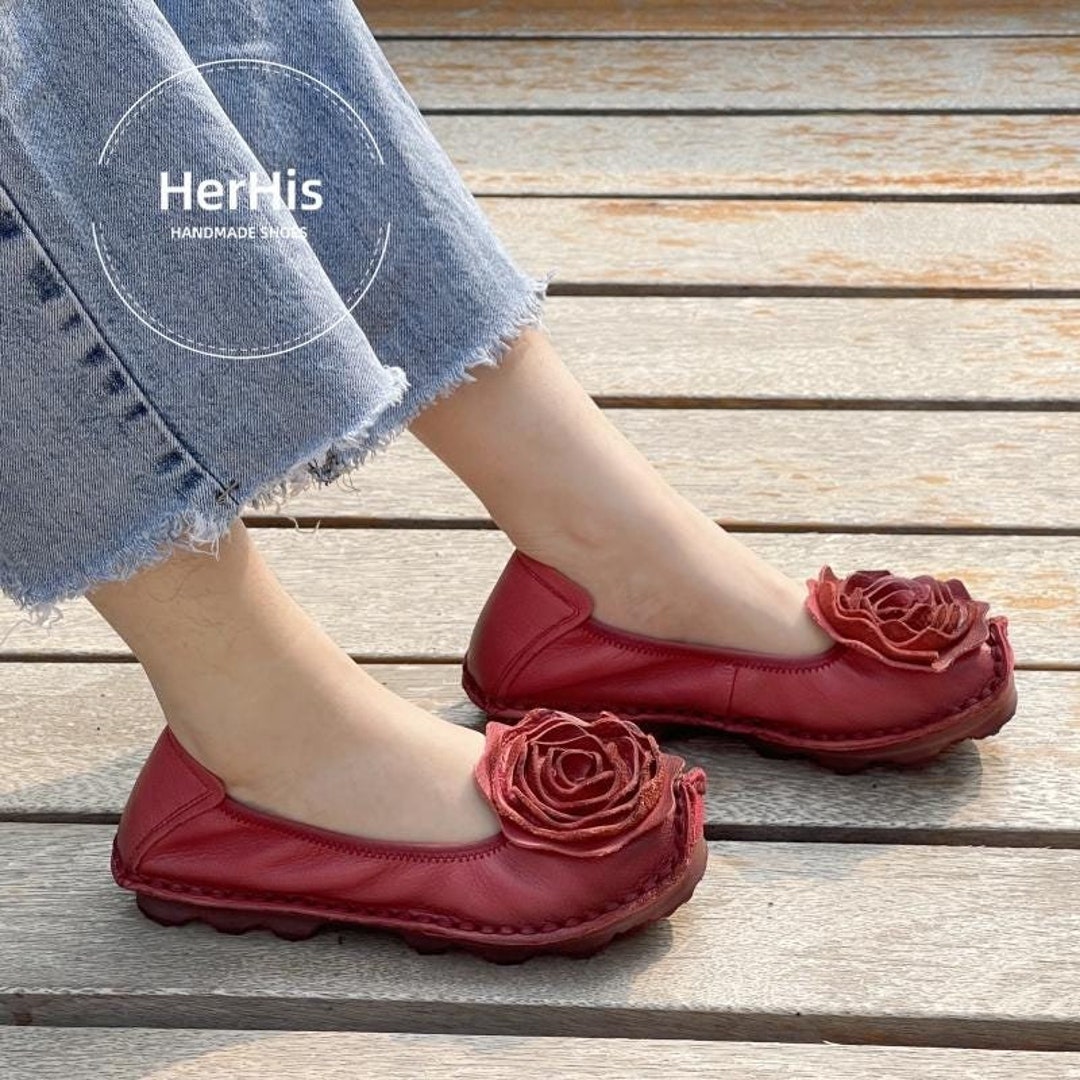 Women Leather Shoes, Leather Flats, Flat Shoes, Red Shoes, Closed Shoes ...