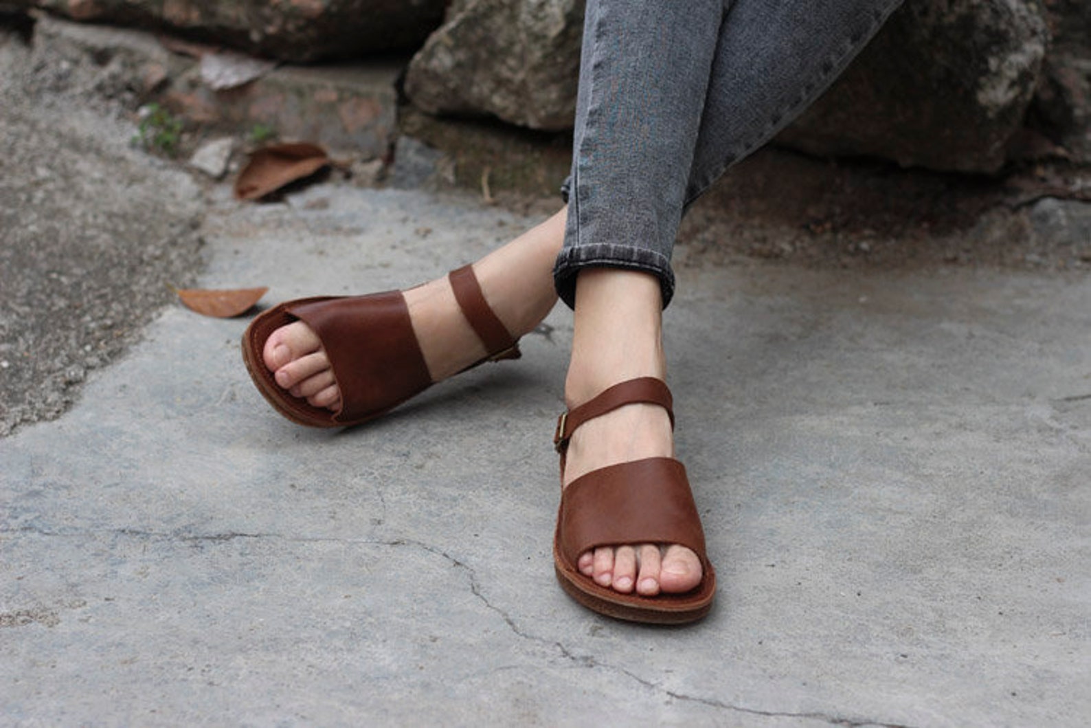 Handmade Women's Flat Sandals Leather Sandals Leather | Etsy