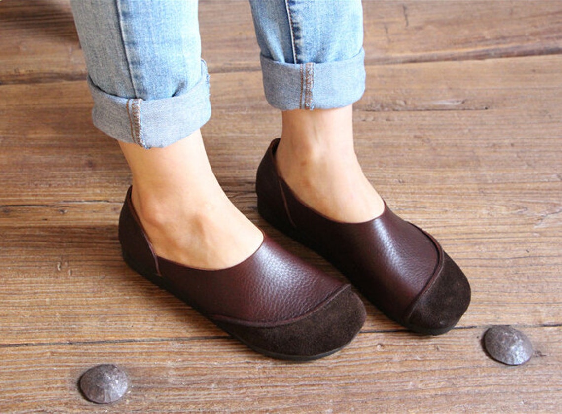 Coffee Handmade ShoesOxford Women Shoes Flat Shoes Retro | Etsy