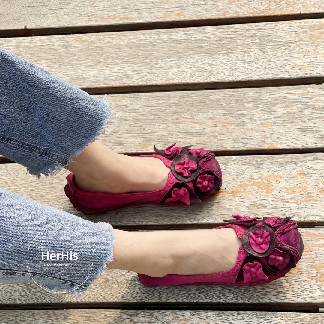 Handmade Leather Shoes for Women,slip-ons,flower Shoes,oxford Retro ...