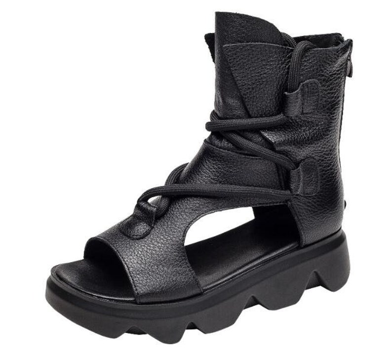 Women Platform Sandals Black Leather Sandals BootiesOxford | Etsy