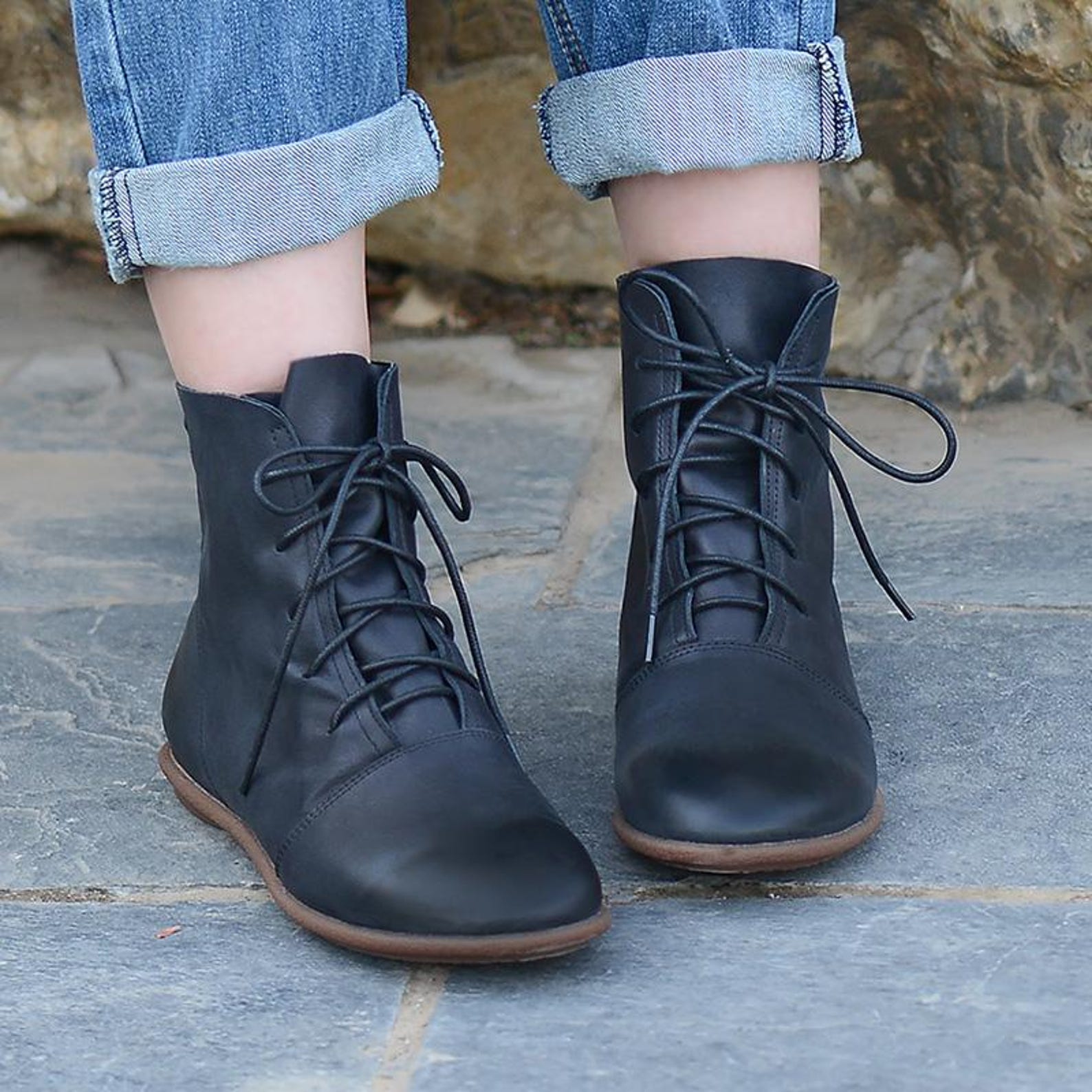 Handmade Women Leather Shoes,ankle Tie Boots,oxford Women Shoes, Flat ...