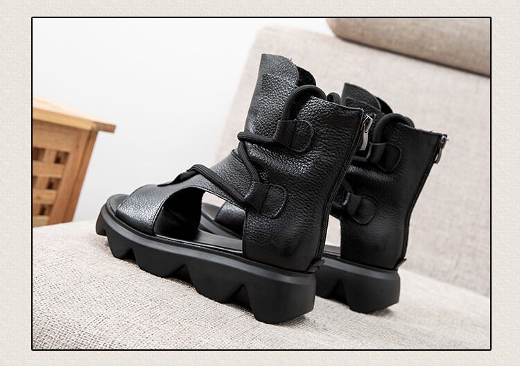 Women Platform Sandals Black Leather Sandals BootiesOxford | Etsy