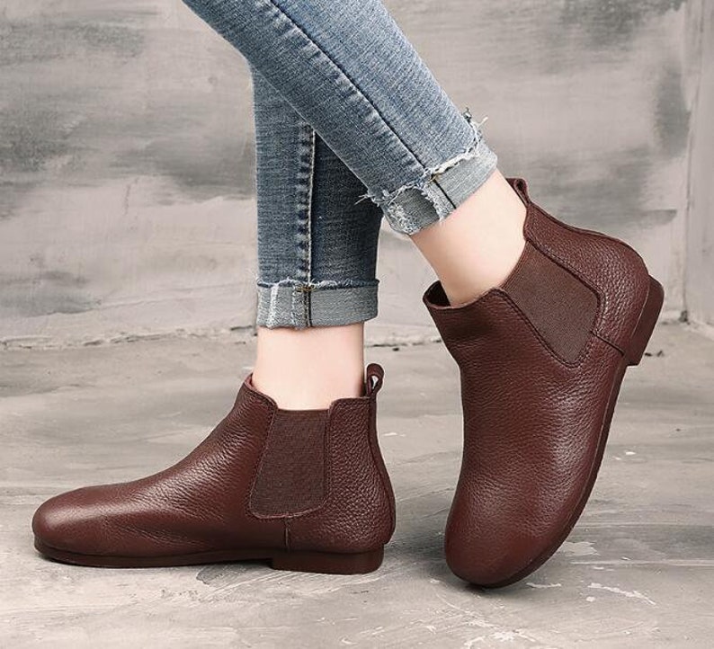 Women Soft Oxford Shoes Leather Booties Short Bootssoft | Etsy