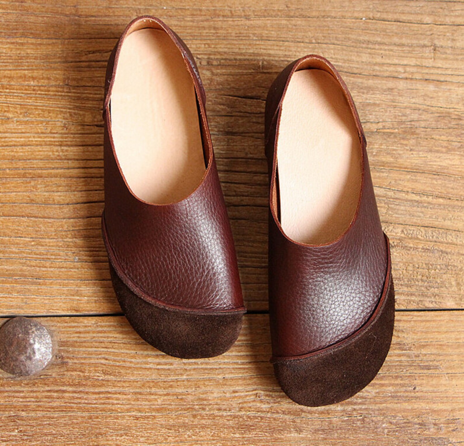 Coffee Handmade Shoes,oxford Women Shoes, Flat Shoes, Retro Leather ...