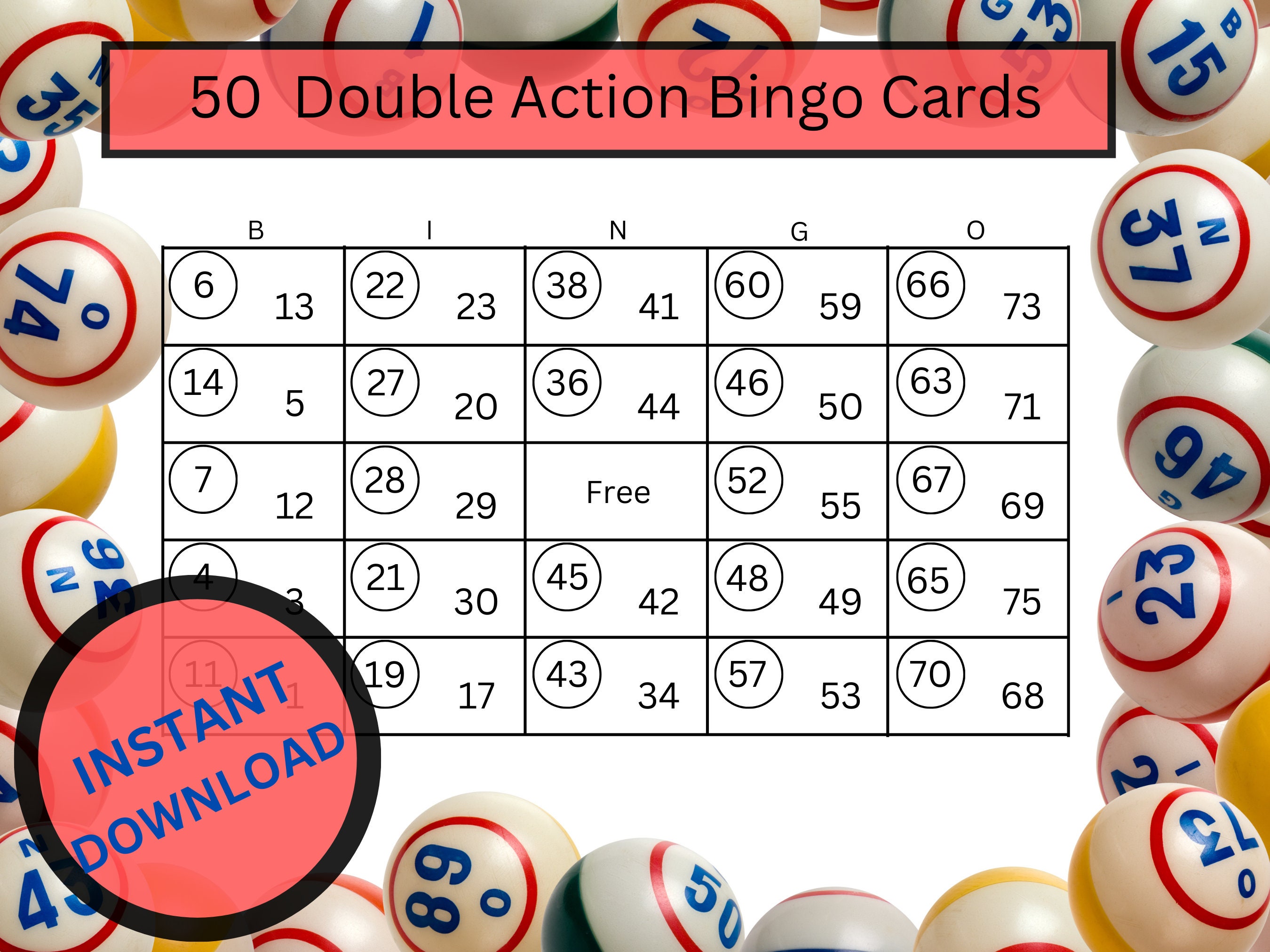 50 Bingo Cards Double Action Cards - Etsy