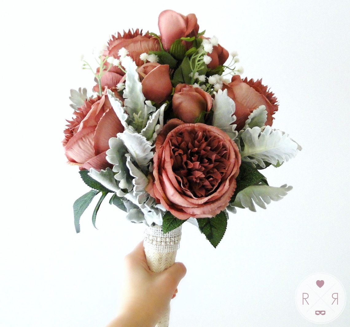 Wedding bouquet cinnamon blush roses bridal bouquet boho | Etsy