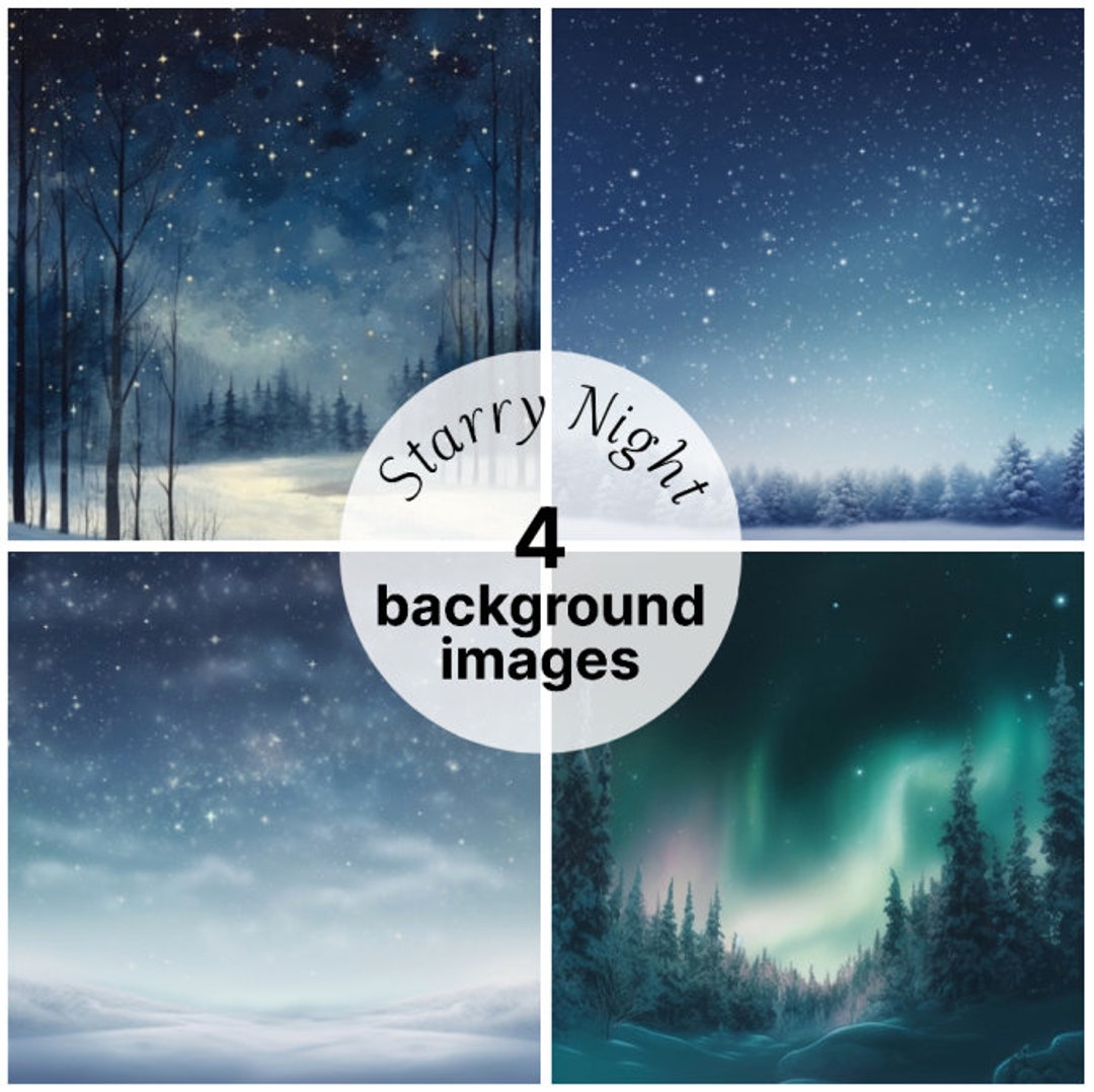Starry Night Northern Lights Digital Backgrounds Set of 4 Background ...