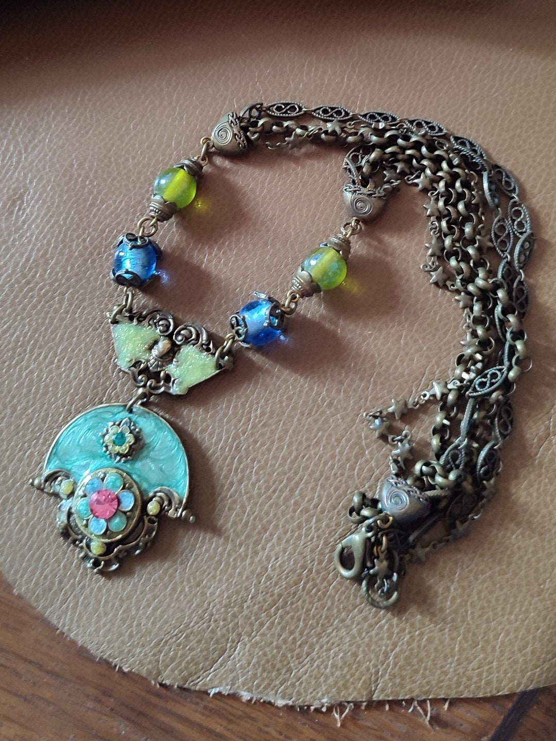 Chorange Paris Baroque Style Bronze Necklace With Glass Pearl, Swarovski Rhinestones and Enamel ...