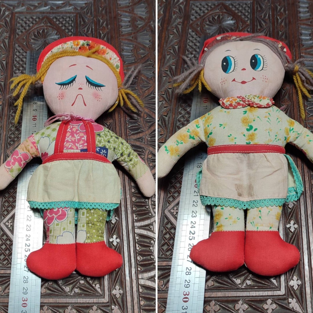 Vintage Fabric Rag Doll, Double-sided, Sad Face and Happy Side, Smiling ...