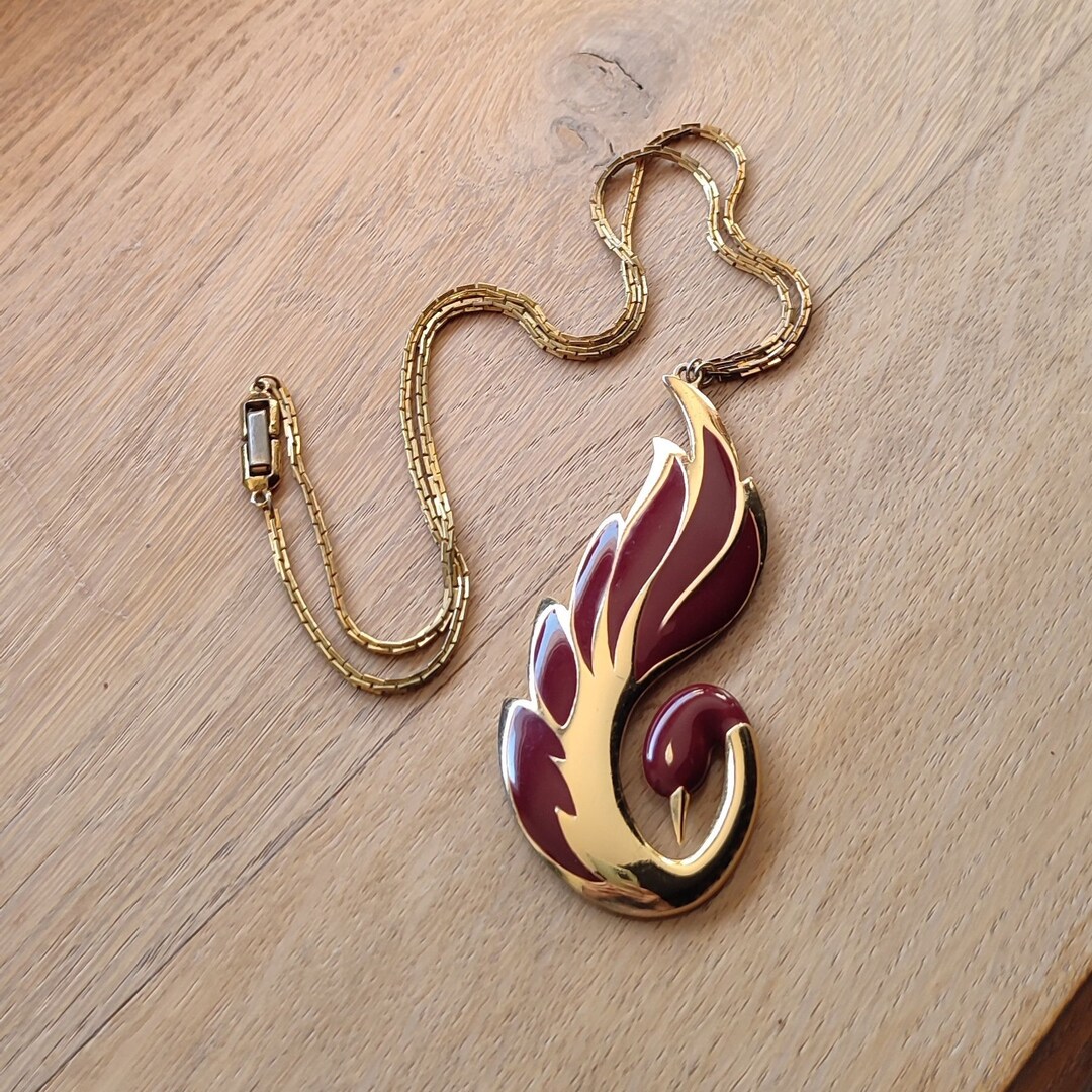 ORENA PARIS Signed Gold or Plated? Brick Red Burgundy Enamel Large ...