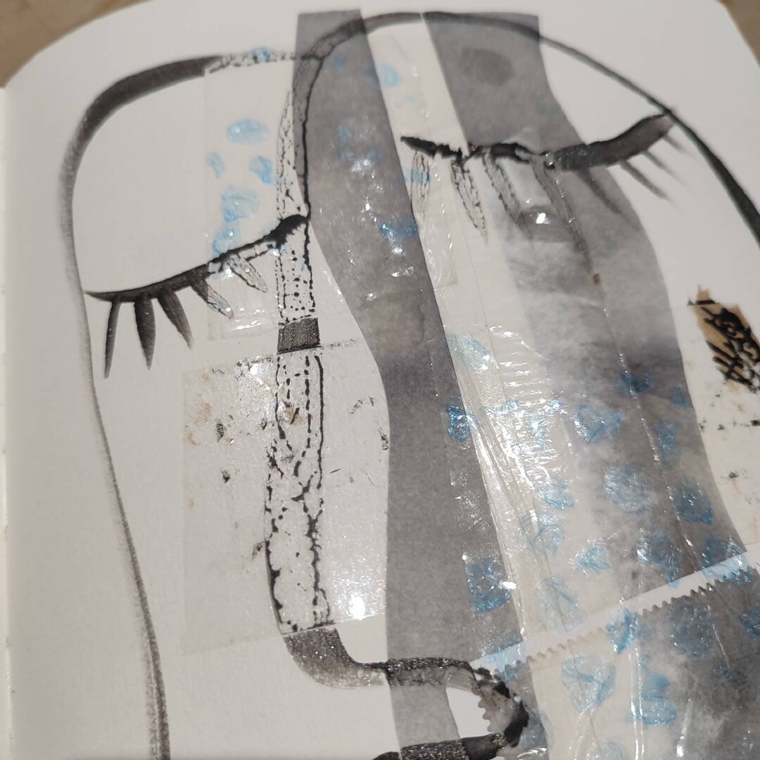 Eco-responsible Art on Recycled Tape Drawing Blue Bubble Wrap Original ...