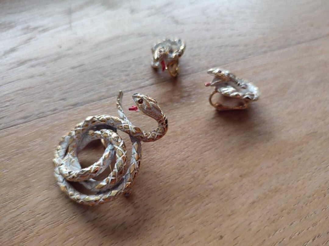 Arthur Pepper Art 1960 Snake Set 18k Gold Plated Earrings and Brooch ...