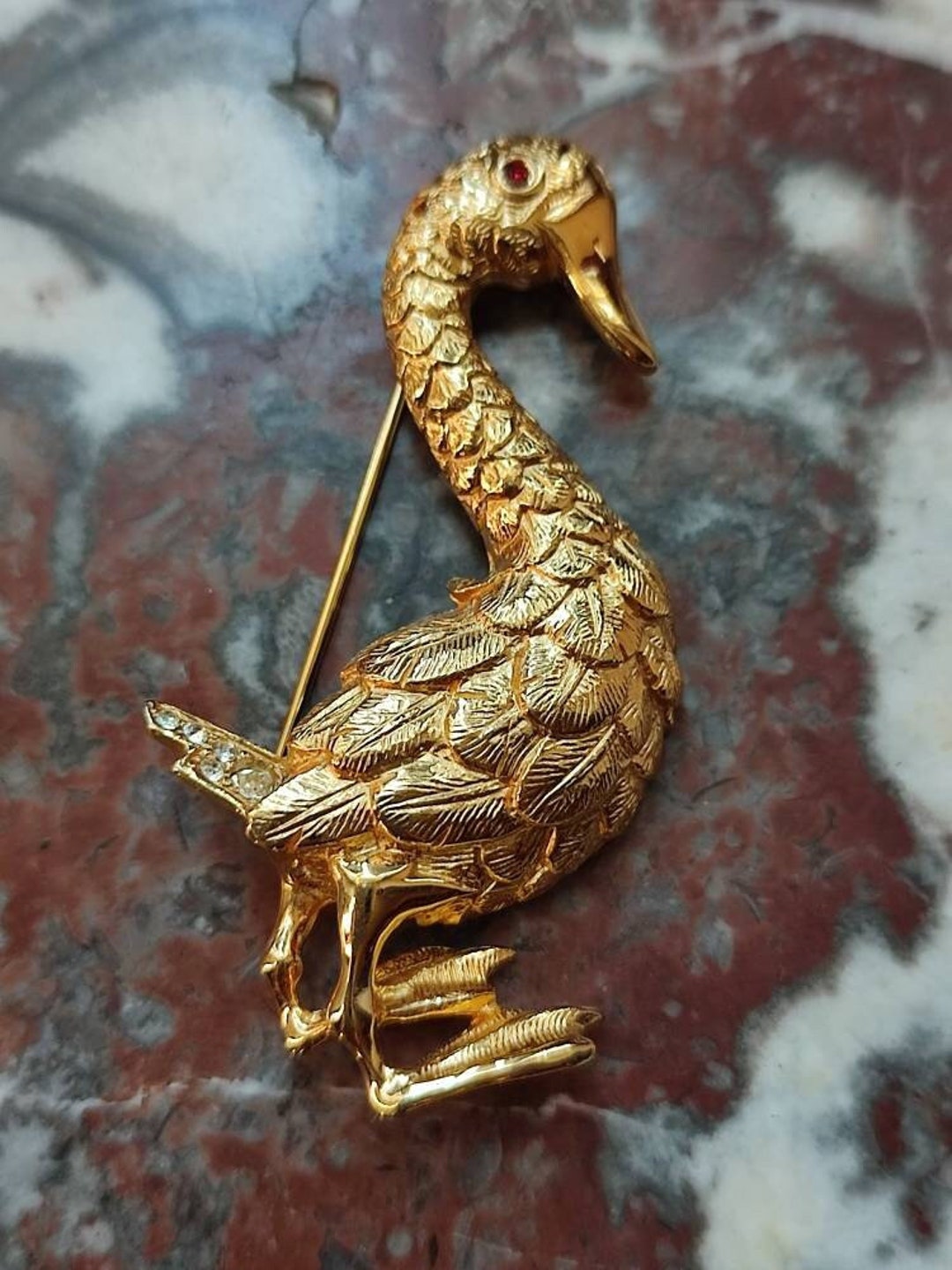 Mom: Mother Goose or Gander, Farmyard Bird, Vintage Brooch Gold Tone ...