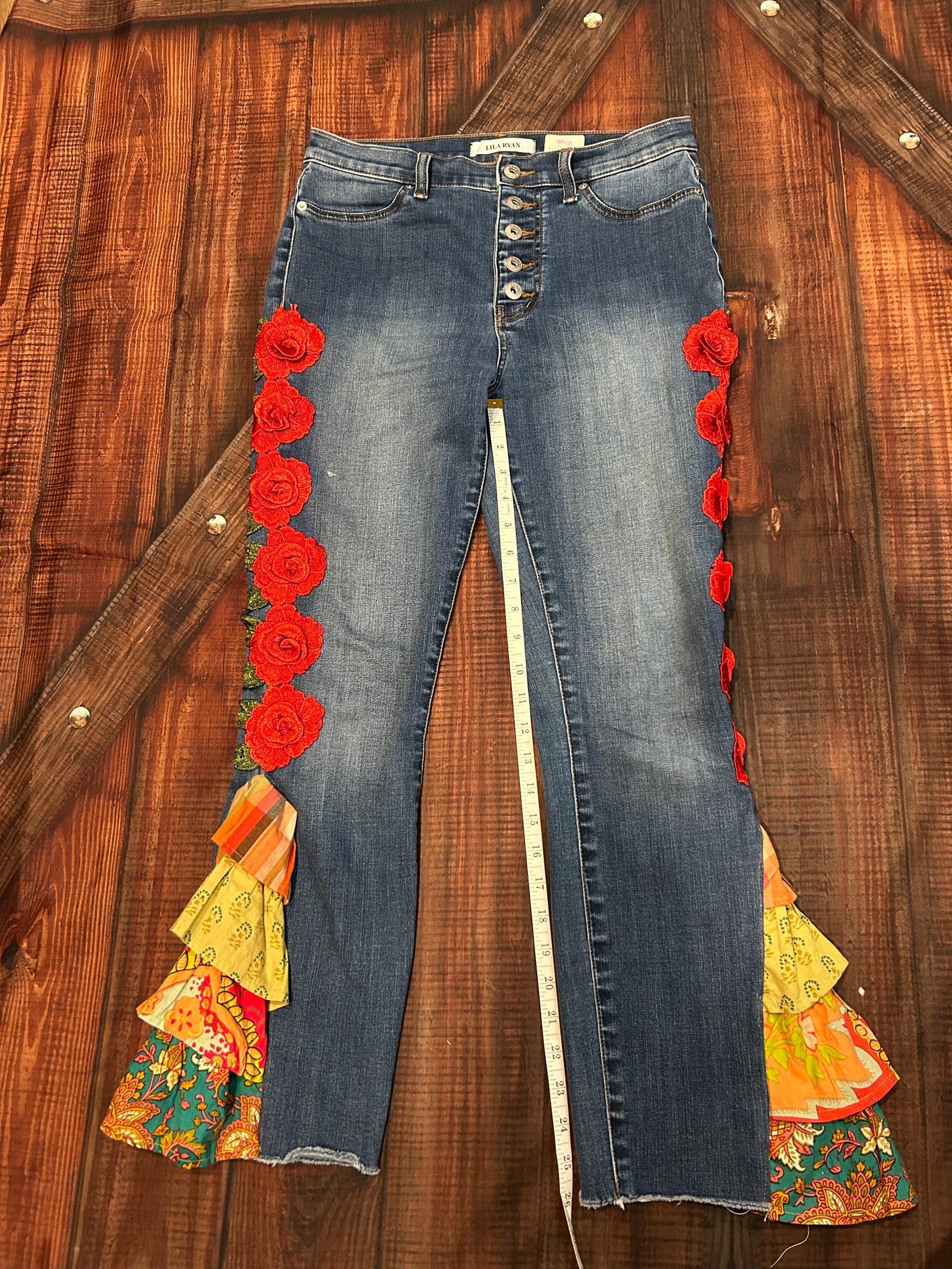 Upcycled Bell Bottom Jeans: Spanish Flair Ruffle, Size 10 - Etsy
