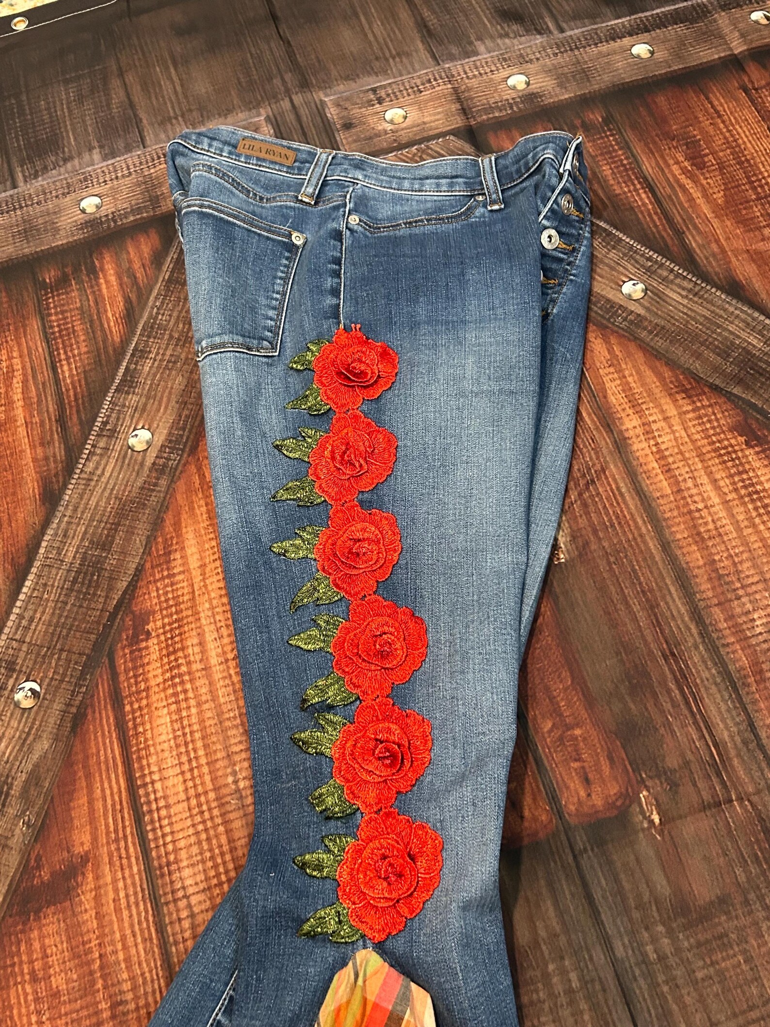 Upcycled Bell Bottom Jeans: Spanish Flair Ruffle, Size 10 - Etsy
