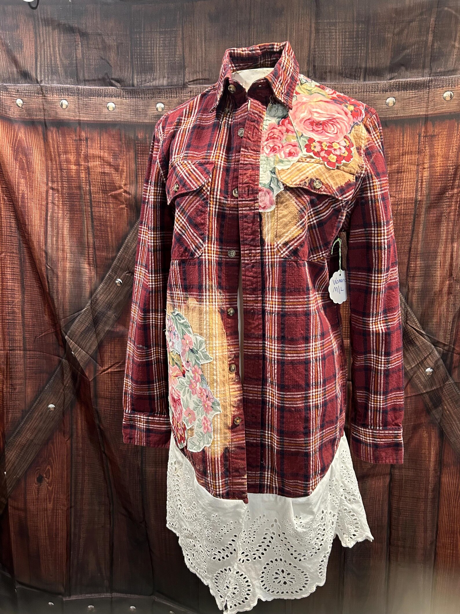 Custom Floral, Bleach Wash.country Style, Flannel Duster,concert Shirt ...