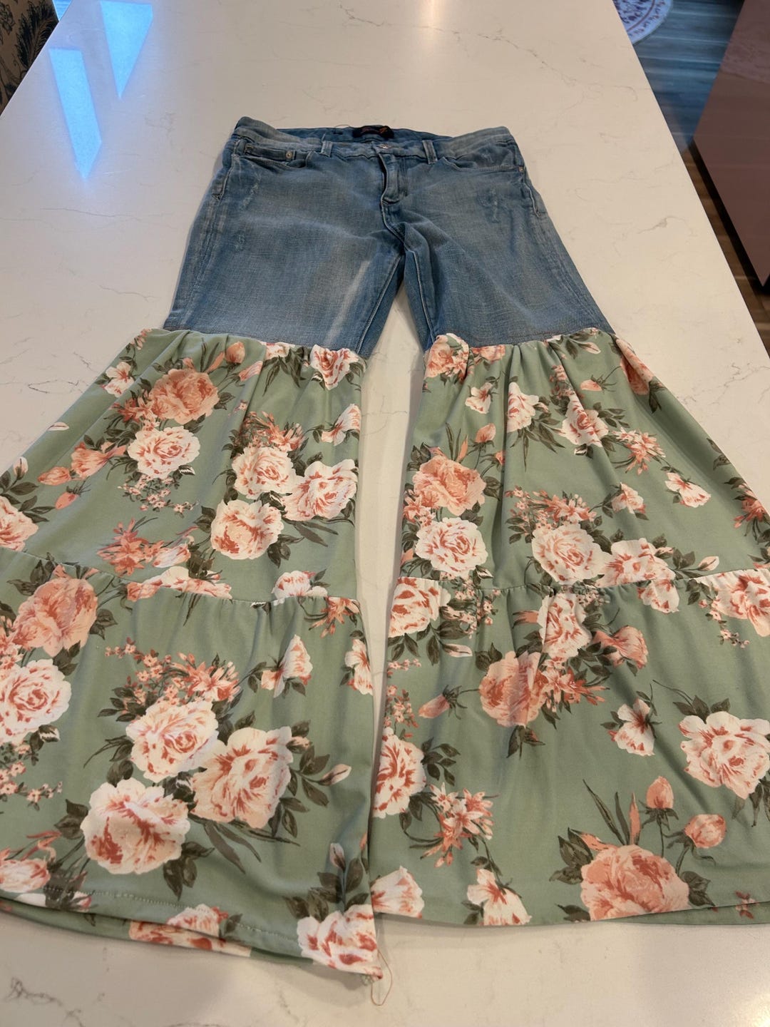 Floral Flower Power Wide Bell Bottom Jeans Custom Made Size 8 - Etsy